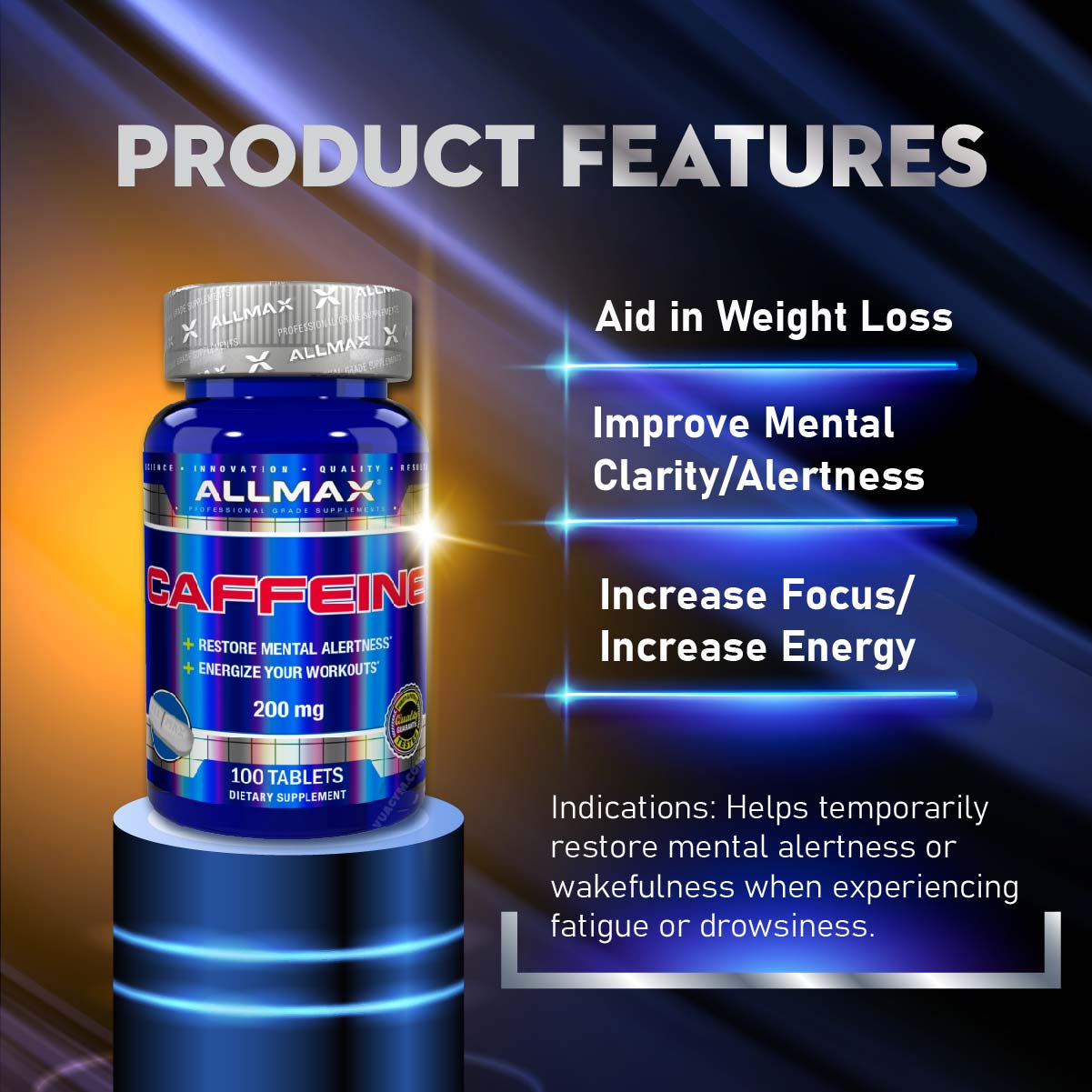 ALLMAX Nutrition, Caffeine , 200 mg, 100 Tablets