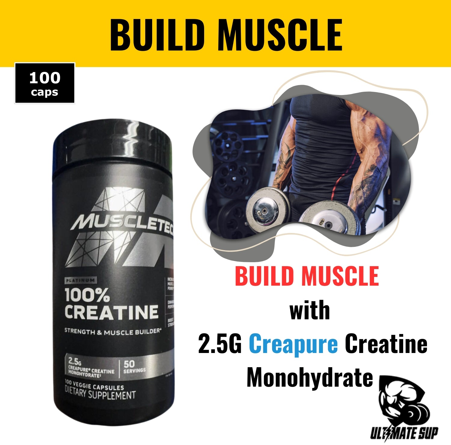 MuscleTech, Platinum 100% Creatine, Strength & Muscle Builder, 100 Veg ...