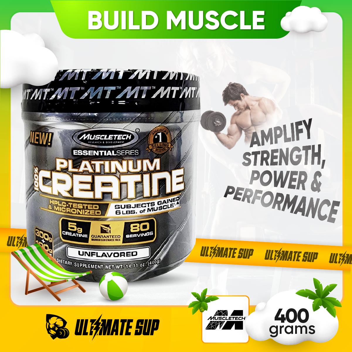 Muscletech, Essential Series, Platinum 100% Creatine, 400g