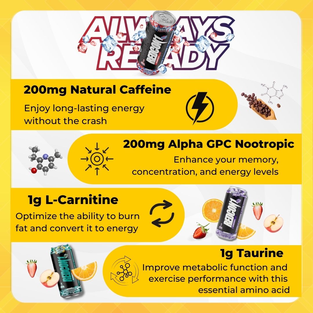 Redcon1, High Performance Energy Drink, 200mg Natural Caffein ...