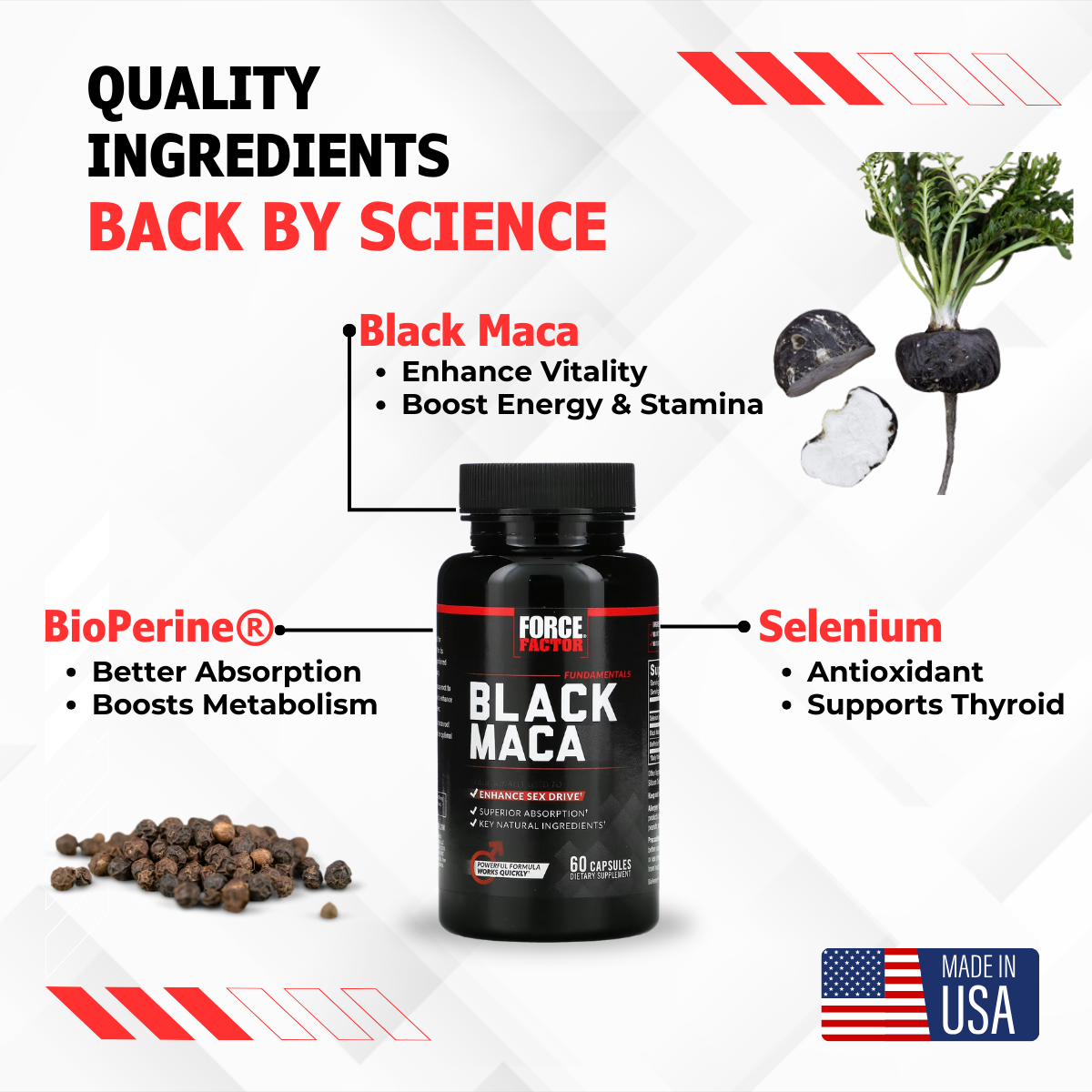Force Factor Fundamentals Black Maca, 60 Capsules