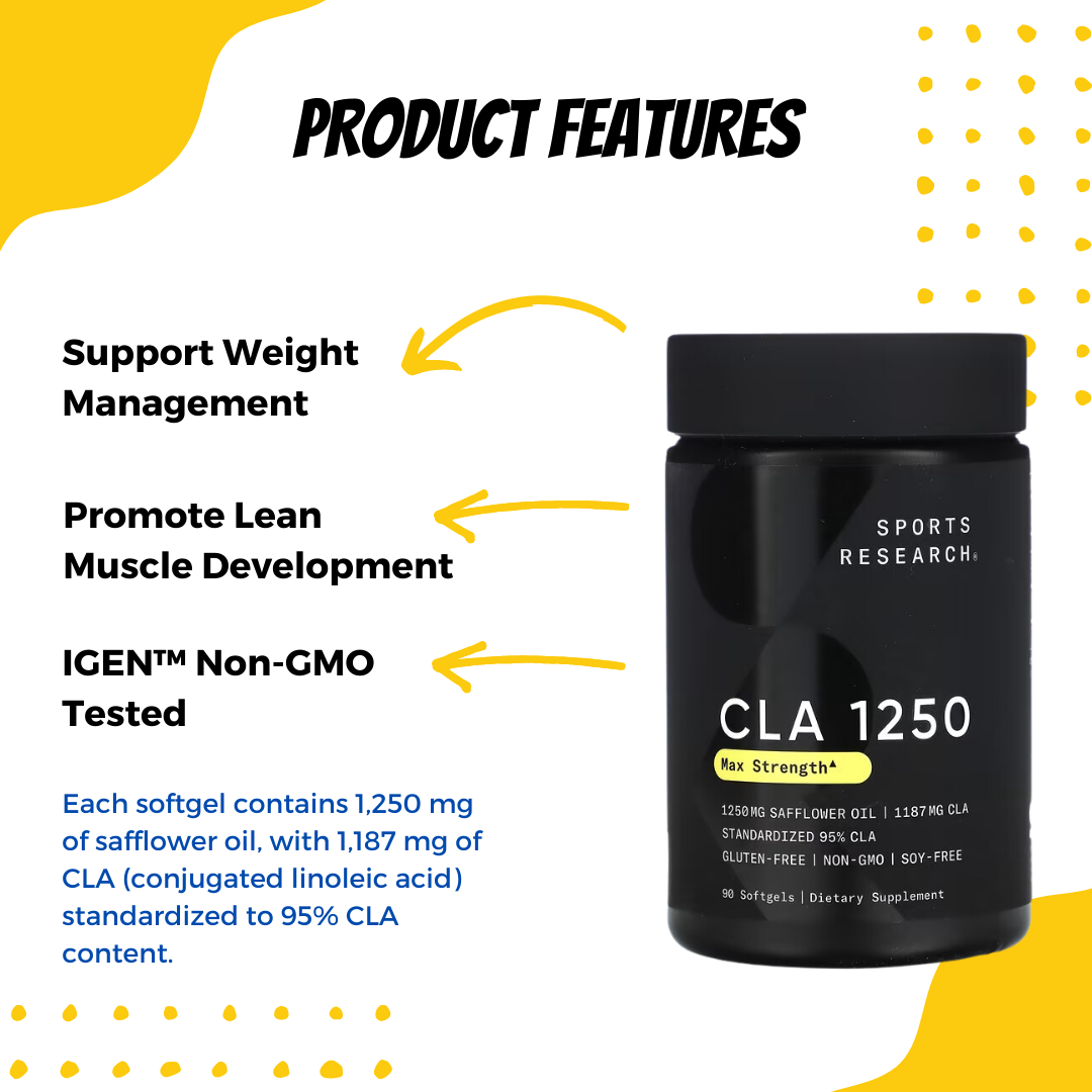 Sports Research, CLA 1250, Fat Burner, 1250 mg, 180 Softgels