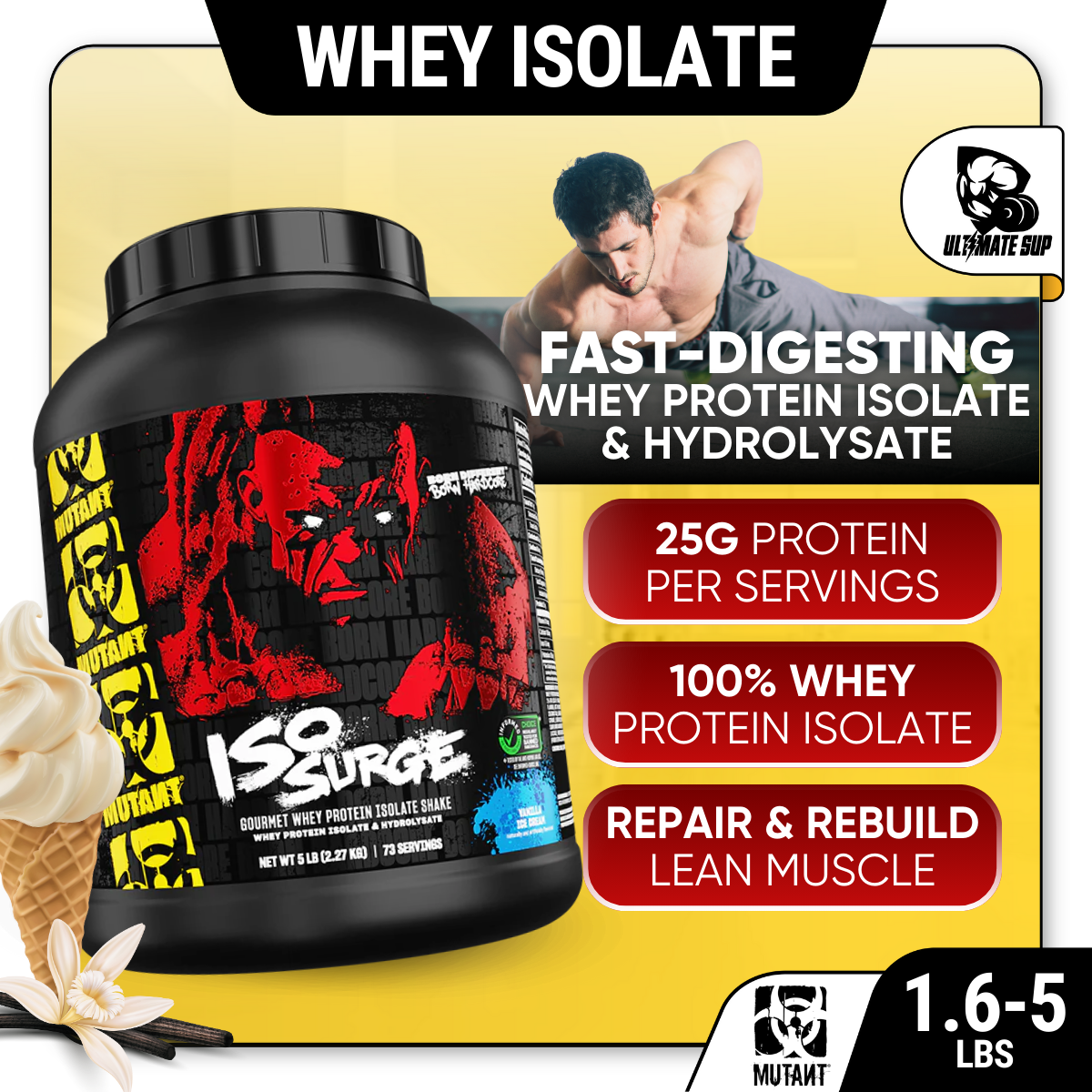 Mutant, ISO Surge, Whey Protein Isolate, 727 g (1.6 lbs) - 2.27 kg (5 ...