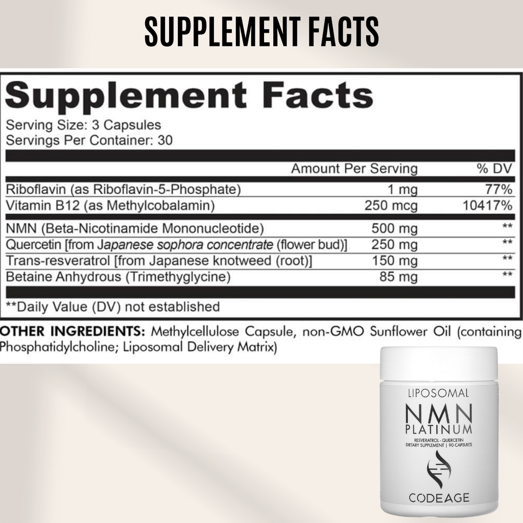 Codeage | Liposomal NMN Platinum | Resveratrol | Quercetin | 90 Capsul – Ultimate Sup