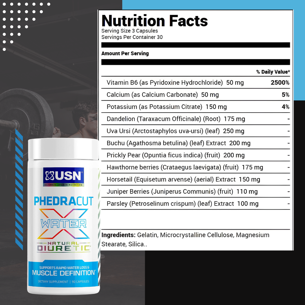 USN, Phedracut Water X, Natural Diuretic, 90 Capsules