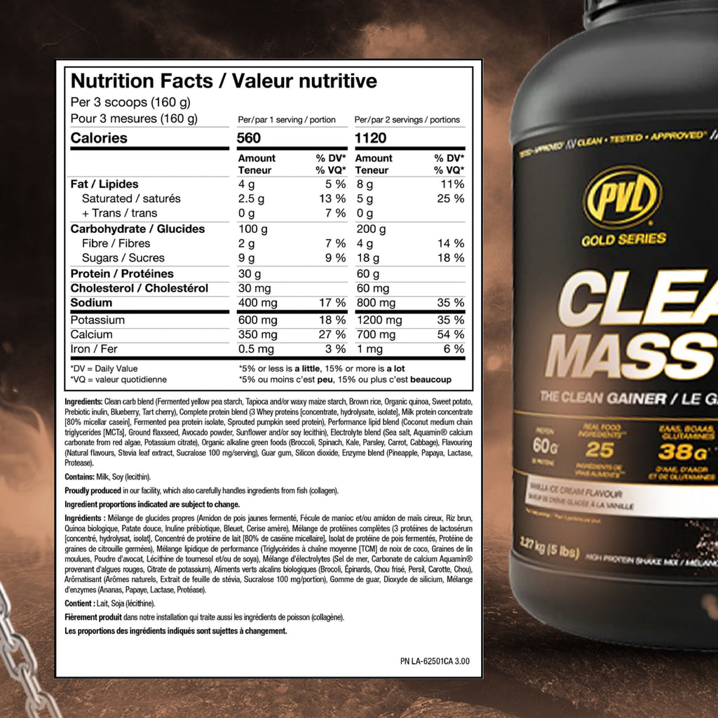 PVL Clean Mass XL, EAAs, BCAAs & glutamine, Muscle Recovery, 5LBS