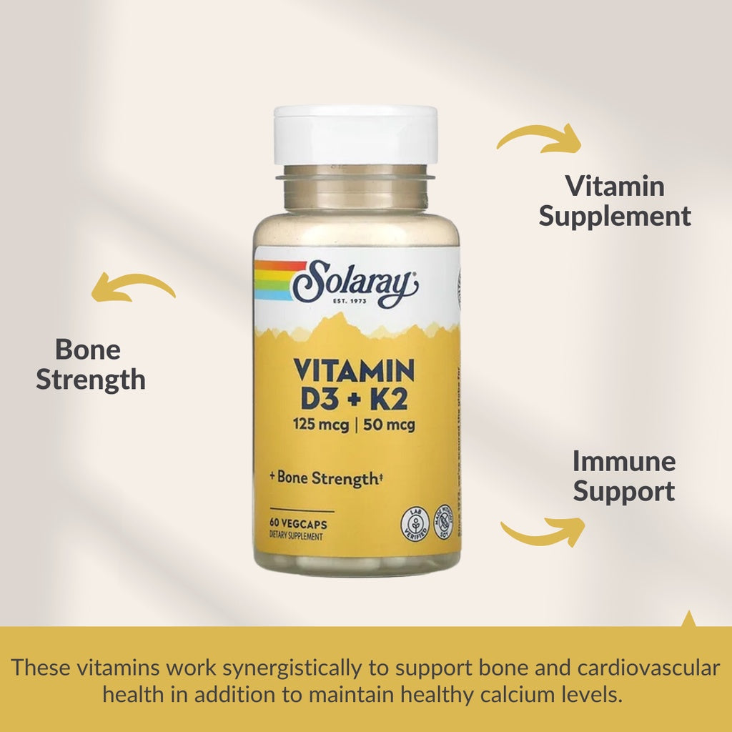 Solaray Vitamin D3 + K2, 60-120 Vegcaps
