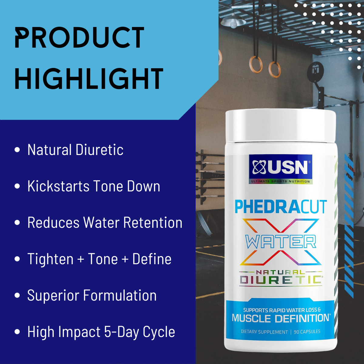 USN, Phedracut Water X, Natural Diuretic, 90 Capsules