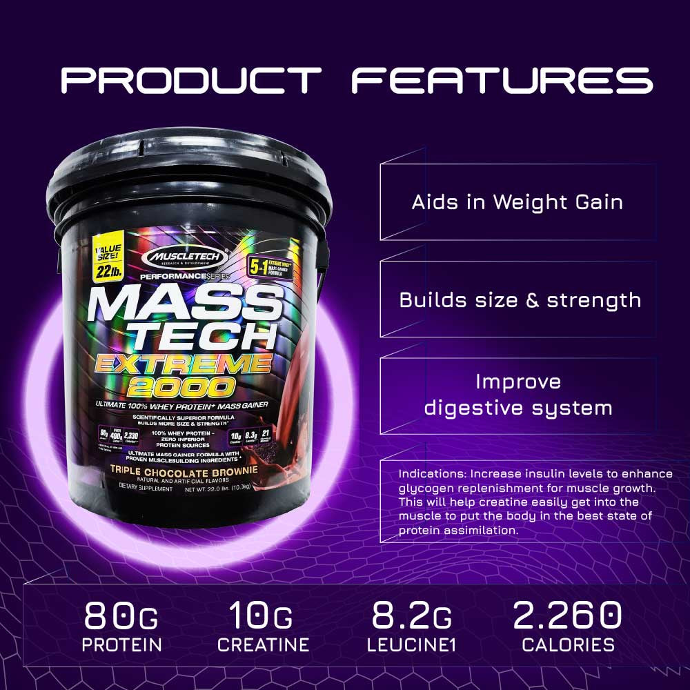Muscletech MassTech Extreme 2000 | Whey Protein Powder | Mass Gainer