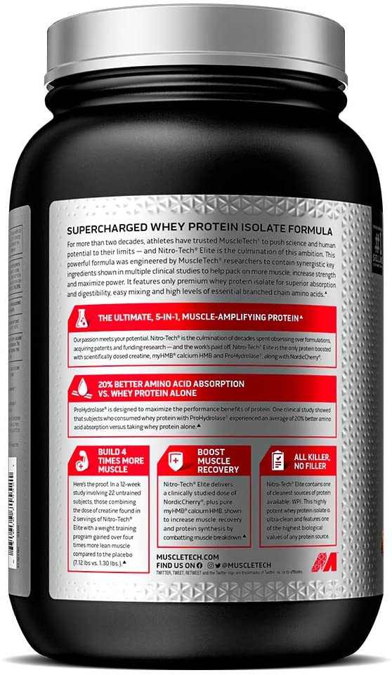 Muscletech, Nitro Tech Elite, 100% Ultra Pure Whey Protein Isolate