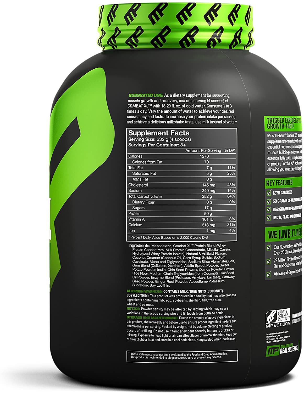 MusclePharm Combat XL Mass Gainer Powder, Weight Gainer Protein Powder ...