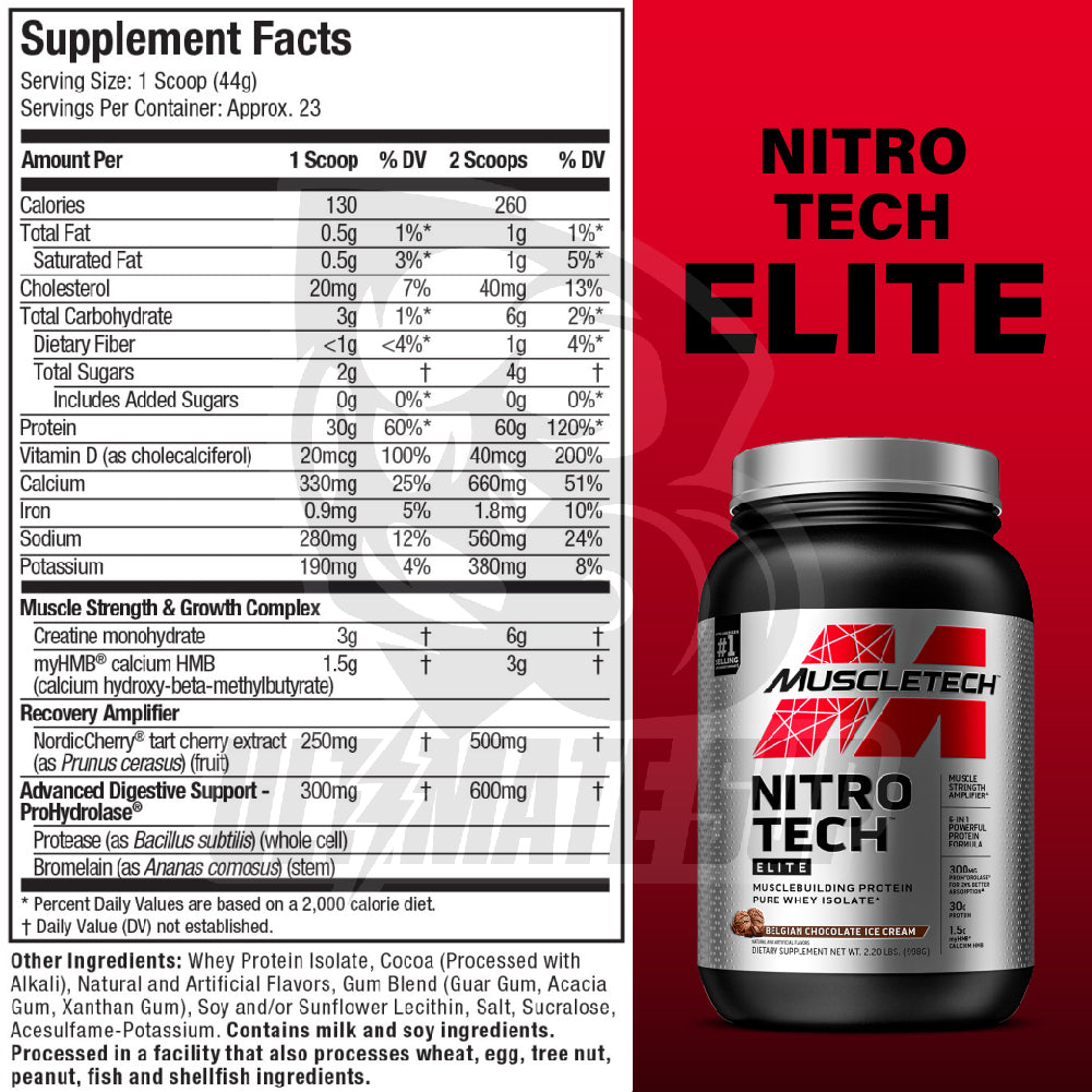 Muscletech, Nitro Tech Elite, 100% Ultra Pure Whey Protein Isolate