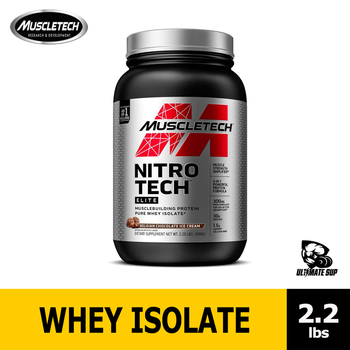 Muscletech, Nitro Tech Elite, 100% Ultra Pure Whey Protein Isolate