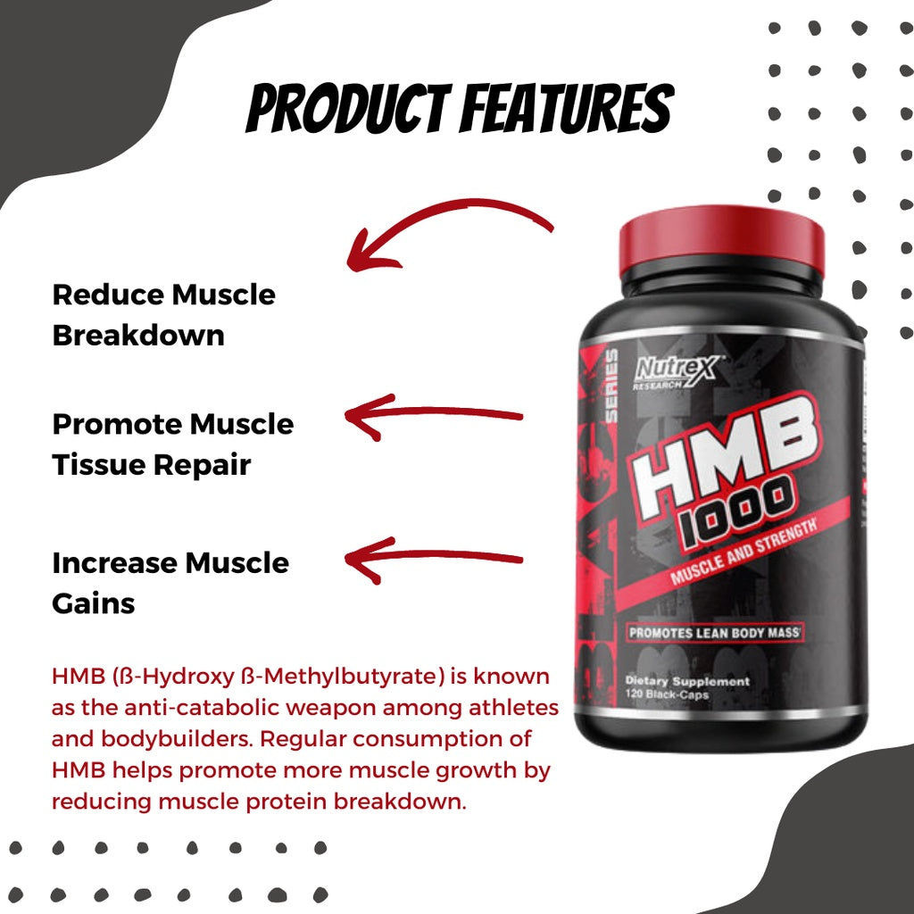 Nutrex HMB 1000, Muscle & Strength, 120 Black Capsules